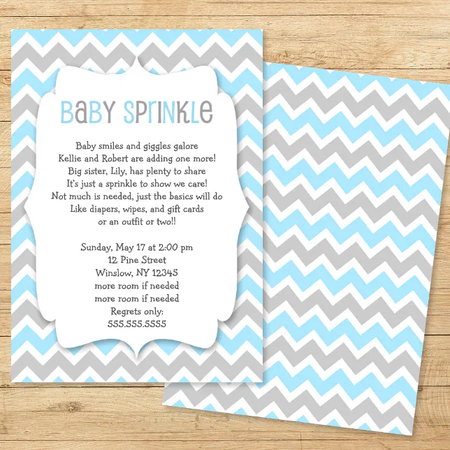 Blue Gray Chevron Boy Baby Sprinkle Invitation | Zazzle