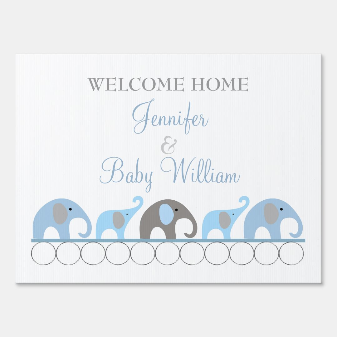 Blue & Gray Elephant Welcome Home Mom and Baby Yard Sign | Zazzle
