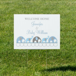 Blue & Gray Elephant Welcome Home Mom and Baby Yard Sign | Zazzle