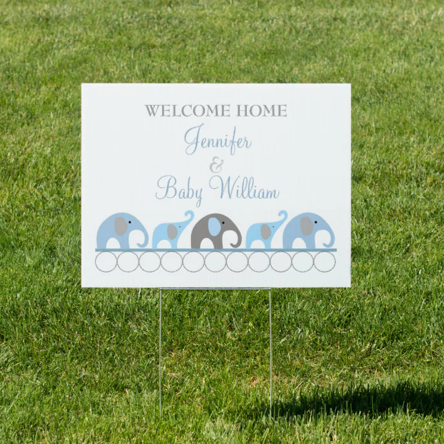 Blue & Gray Elephant Welcome Home Mom and Baby Yard Sign | Zazzle
