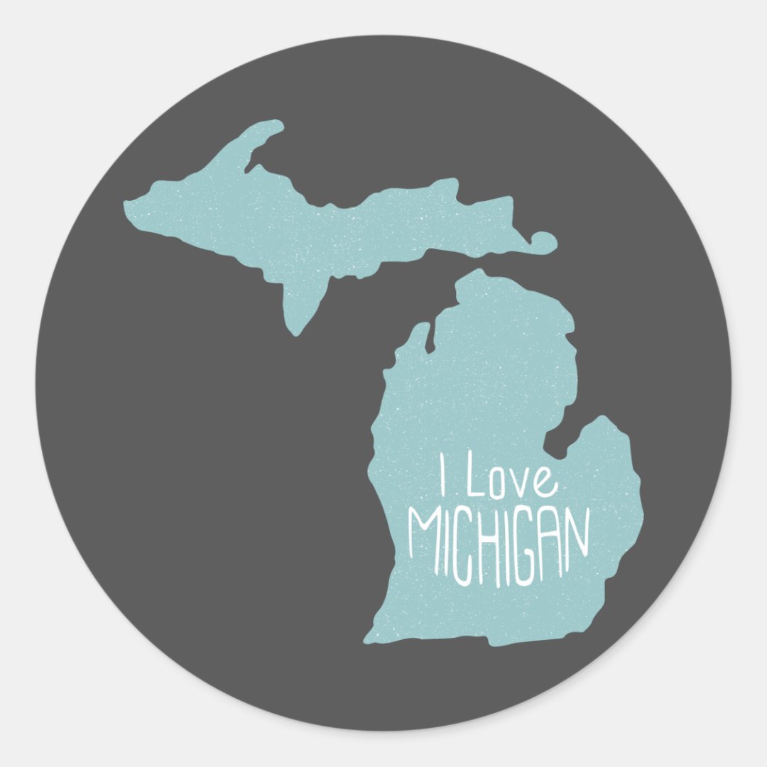 Blue Gray I Love Michigan Silhouette Classic Round Sticker | Zazzle