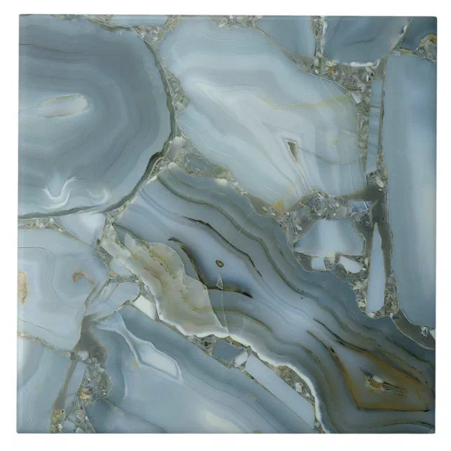 Blue Gray Marble with Gold Vein Ceramic Tile | Zazzle