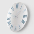 Blue Gray Metallic Silver Roman Numbers Large Clock | Zazzle