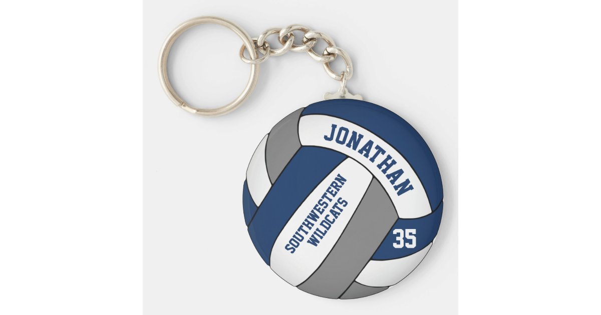 blue gray personalized boys' volleyball keychain | Zazzle.com