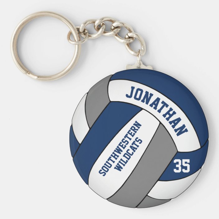 blue gray personalized boys' volleyball keychain | Zazzle.com