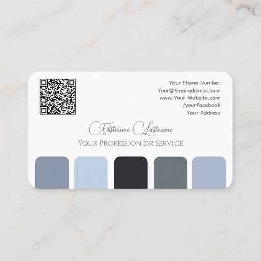 Blue gray shades color palette calligraphy QR-Code Business Card | Zazzle