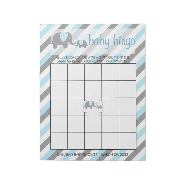Blue & Gray Stripes Baby Elephant | Bingo Notepad | Zazzle