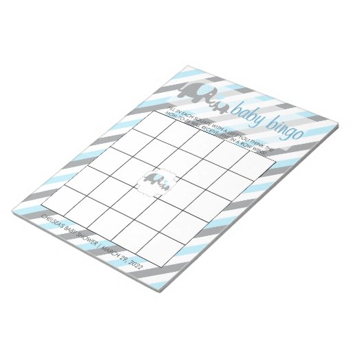 Blue & Gray Stripes Baby Elephant | Bingo Notepad | Zazzle