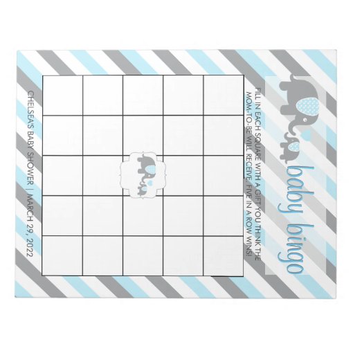 Blue & Gray Stripes Baby Elephant | Bingo Notepad | Zazzle