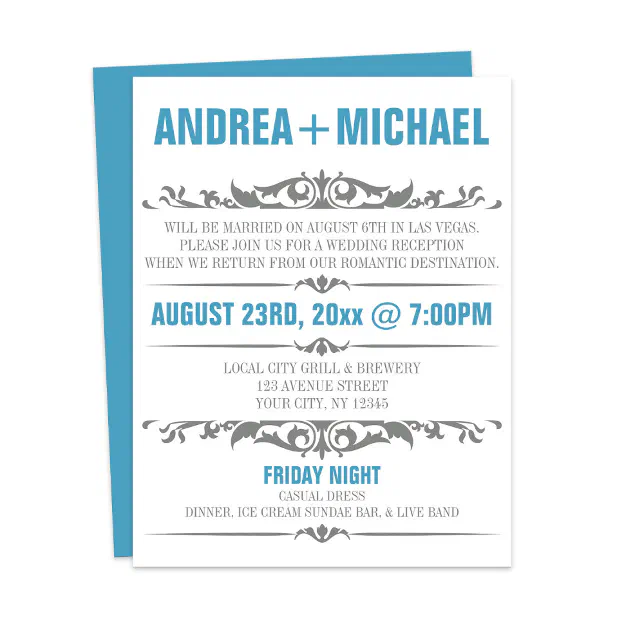 Blue Gray Wedding Reception Only Invitation | Zazzle