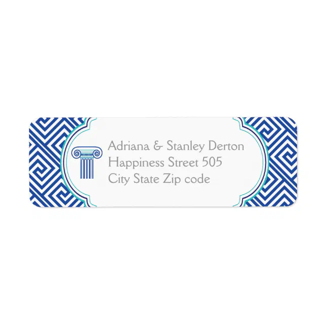 Blue Greek key and column Grecian wedding Label | Zazzle