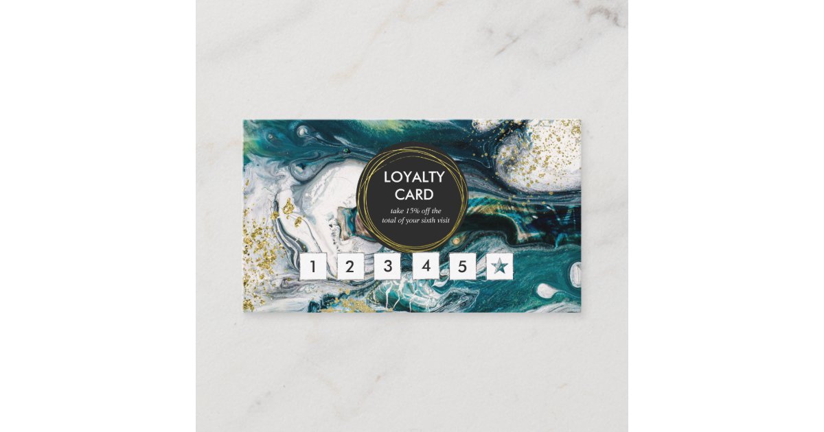 Blue Green and Gold Splatter Loyalty Card | Zazzle