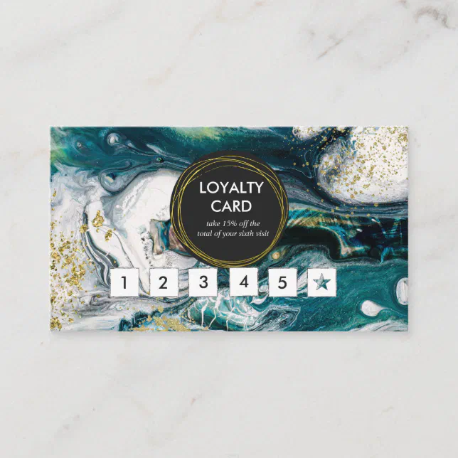 Blue Green and Gold Splatter Loyalty Card | Zazzle