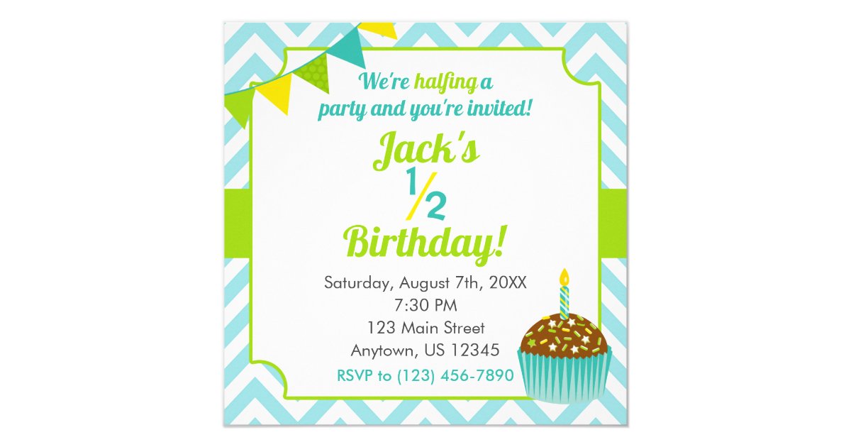 Blue Green Boy Half Birthday Photo Invitation | Zazzle.com