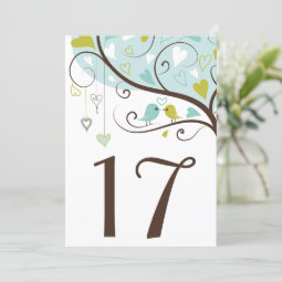 Blue & Green | Cute Lovebirds Table Numbers Card | Zazzle