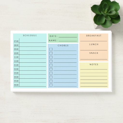 Blue Green Daily Home School Schedule Post-it Notes | Zazzle