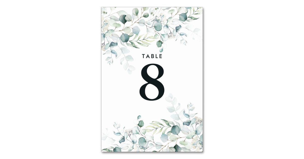 Blue Green Eucalyptus Wedding Table Number Dark | Zazzle
