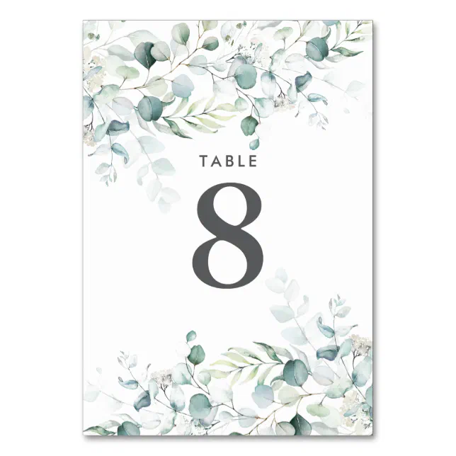 Blue Green Eucalyptus Wedding Table Number Light | Zazzle