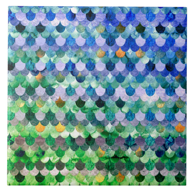 Blue Green Girly Mermaid Fish Scales Ceramic Tile | Zazzle