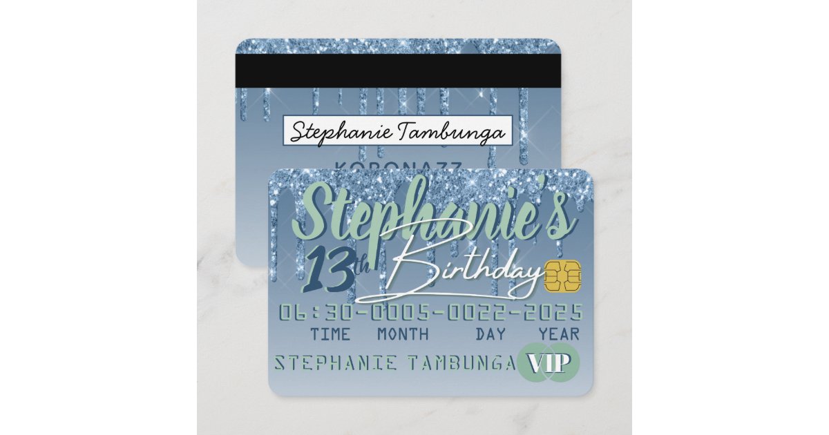 Blue & Green Glitter Drip VIP Credit Card Birthday | Zazzle