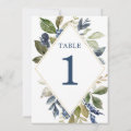 Blue green gold foliage greenery table numbers | Zazzle