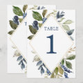 Blue green gold foliage greenery table numbers | Zazzle