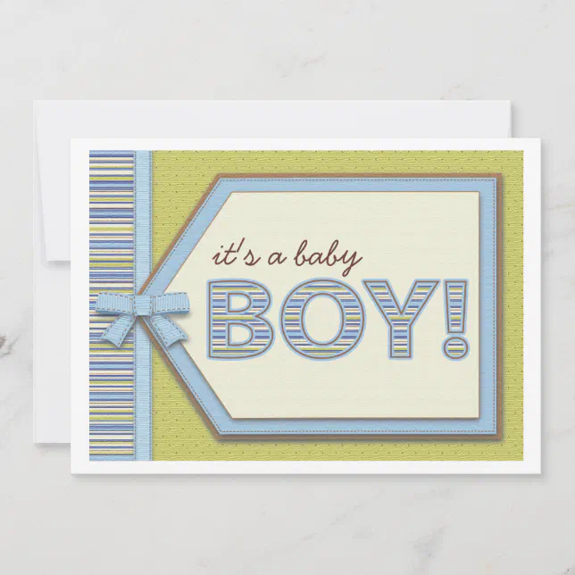 Blue Green It's a Boy Tag Bow & Ribbon Baby Shower Invitation | Zazzle