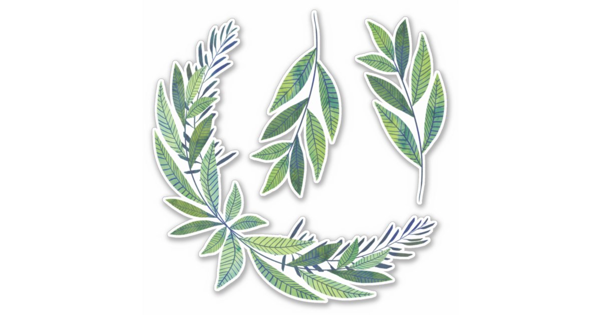 Blue & Green Leafy Twigs Sticker | Zazzle