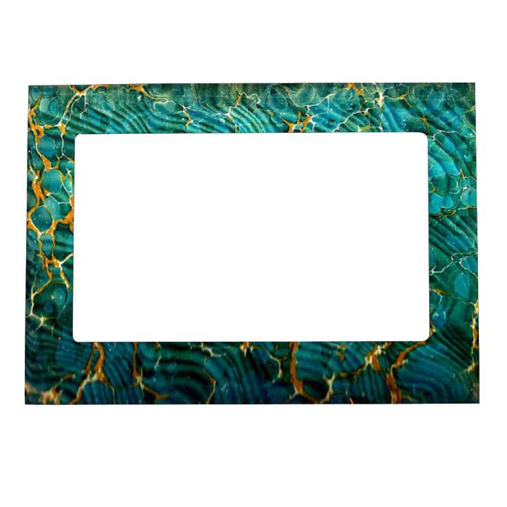 Blue Green Marble Abstract Magnetic Picture Frame | Zazzle