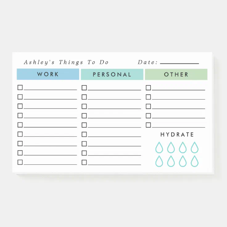 Blue Green Minimalist Daily Organizer To Do List Post-it Notes | Zazzle