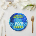 Blue Green Neon Glowing Boys Birthday Pool Party Paper Plates | Zazzle