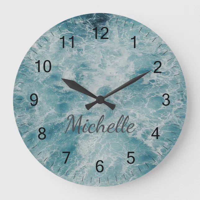 Blue Green Ocean Summer Beach Waves Custom Large Clock | Zazzle