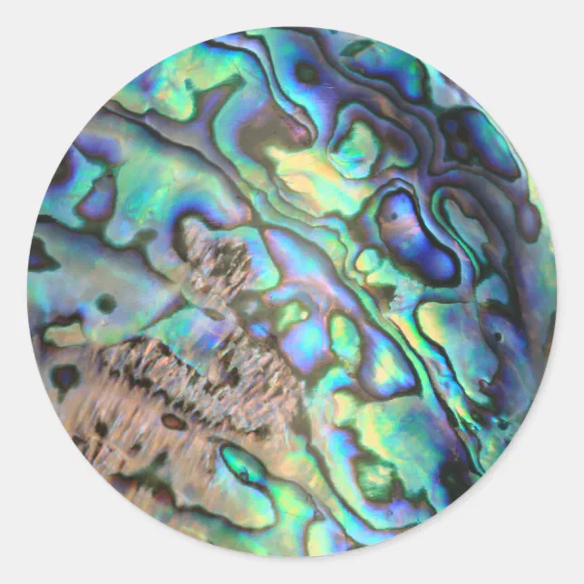 Blue green paua abalone shell detail classic round sticker | Zazzle
