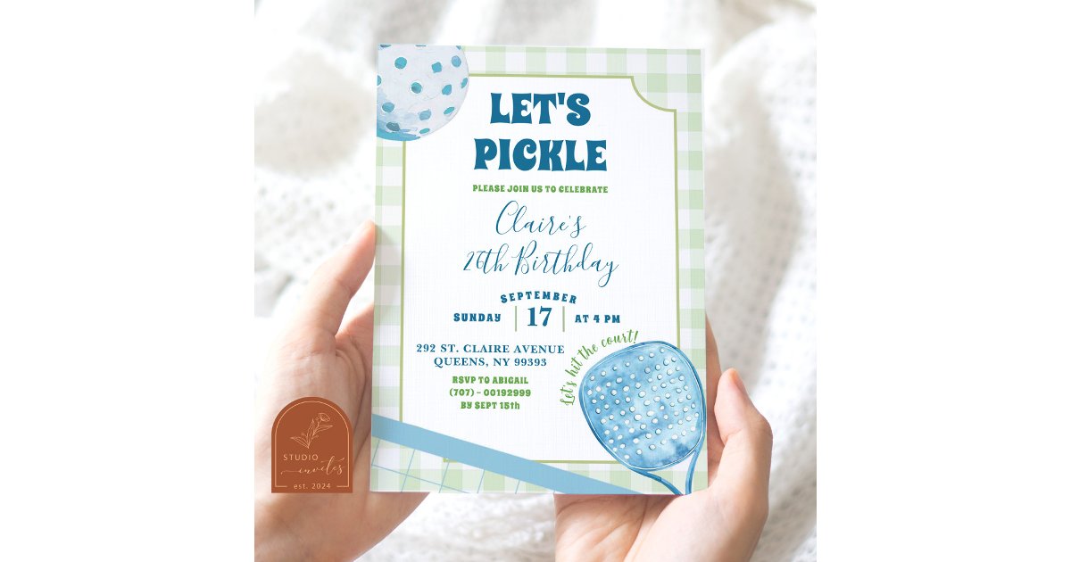 Blue Green Preppy Pickleball Birthday Party Invitation | Zazzle