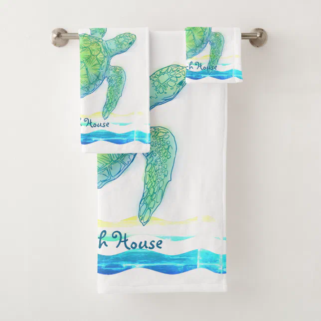 Blue & Green Sea Turtle Bath Towel Set | Zazzle