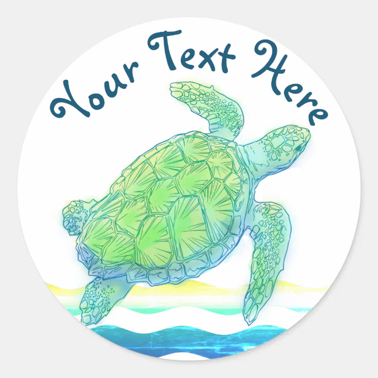 Blue & Green Sea Turtle Classic Round Sticker | Zazzle