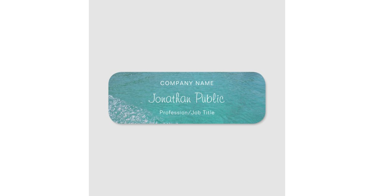 Blue Green Sea Water Calligraphy Script Aqua Name Tag | Zazzle