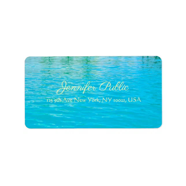 Blue Green Sea Water Elegant Handwritten Template Label | Zazzle