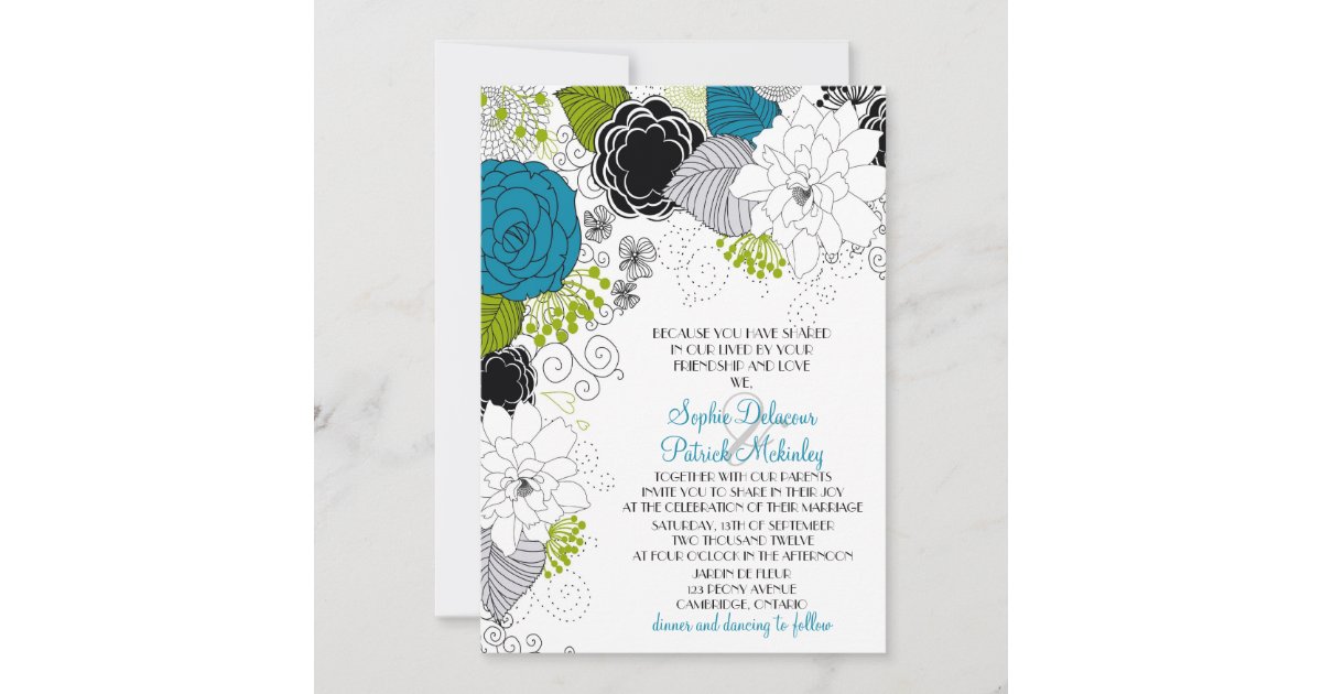 Blue & Green Spring Flowers Wedding Invitations | Zazzle