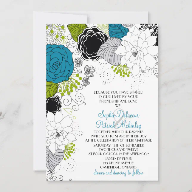 Blue & Green Spring Flowers Wedding Invitations | Zazzle