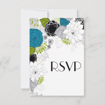Blue Green Spring Flowers Wedding RSVP Invitation | Zazzle