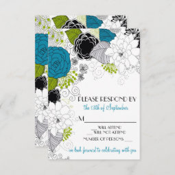 Blue Green Spring Flowers Wedding RSVP Invitation | Zazzle
