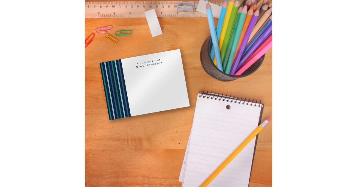 Blue Green Stripe Personalized Children's Note Card | Zazzle