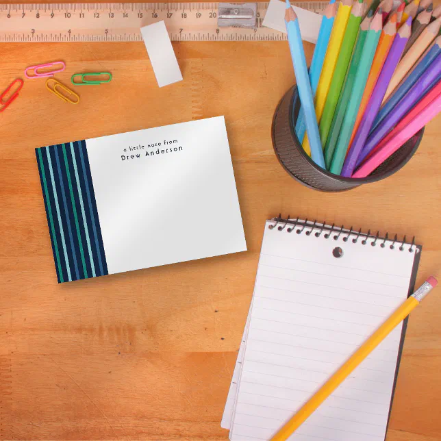 Blue Green Stripe Personalized Children's Note Card | Zazzle