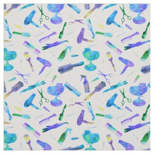 Blue Green Watercolor Hair Stylist Salon White Fabric | Zazzle