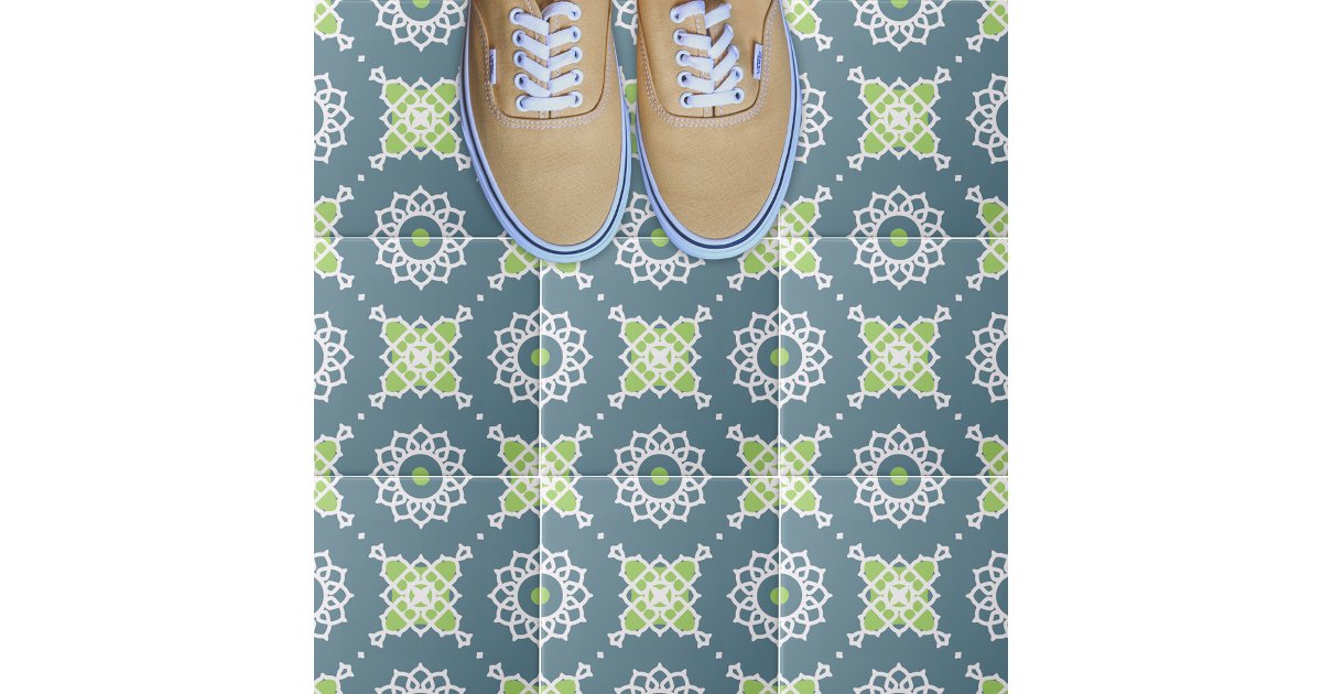 Blue Green White Lace Mosaic Geometric Pattern Ceramic Tile | Zazzle