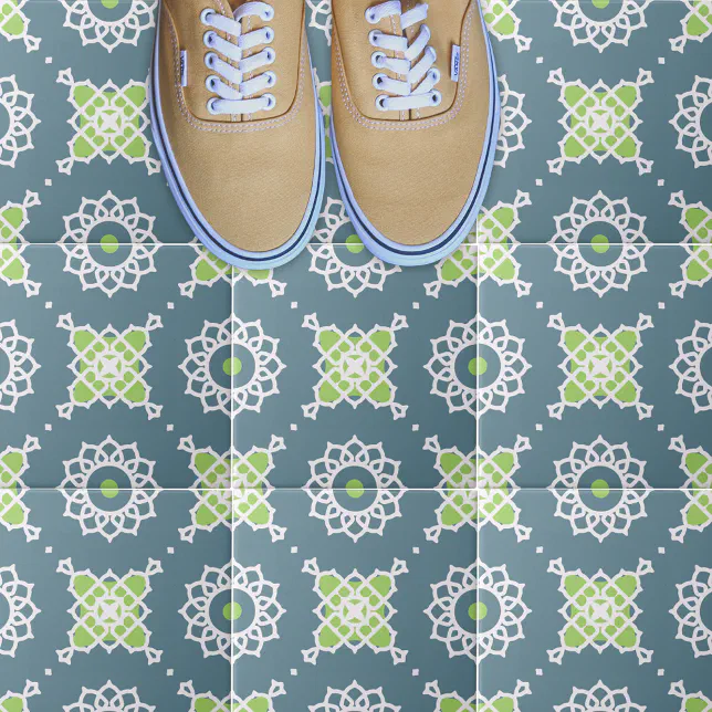 Blue Green White Lace Mosaic Geometric Pattern Ceramic Tile | Zazzle