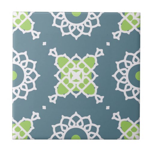 Blue Green White Lace Mosaic Geometric Pattern Ceramic Tile | Zazzle