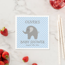 Blue & grey cute elephant boys baby shower napkins | Zazzle