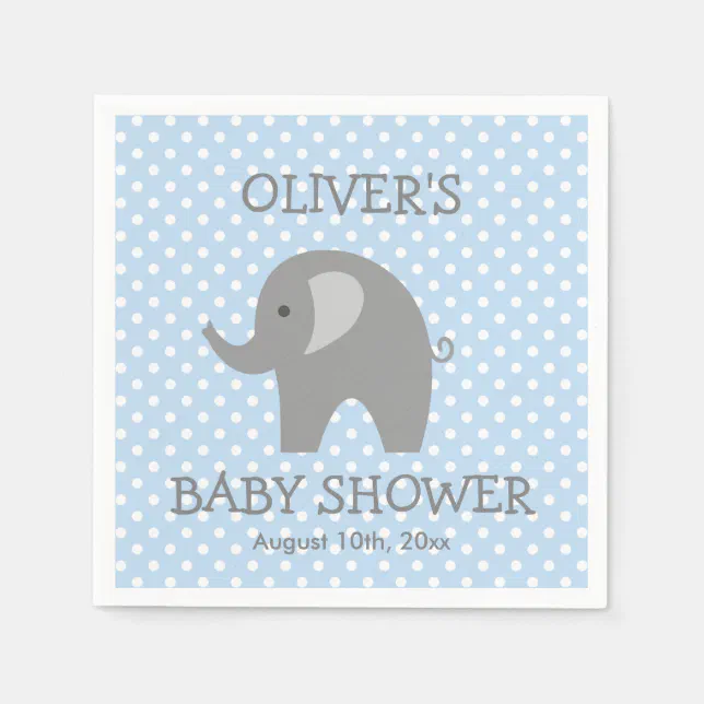 Blue & grey cute elephant boys baby shower napkins | Zazzle